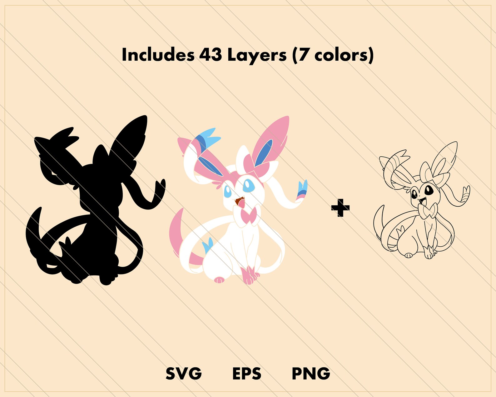 Sylveon Pokemon SVG cut file Layered digital template | Etsy
