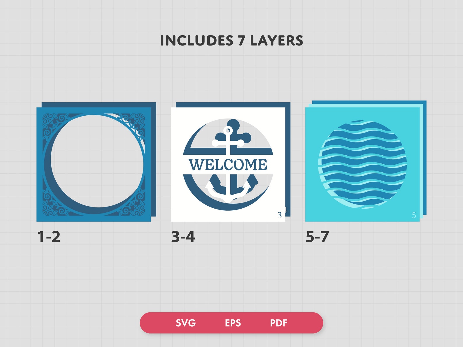 3D Anchor Shadow Box SVG - Nautical Welcome Sign, Layered Paper Art ...