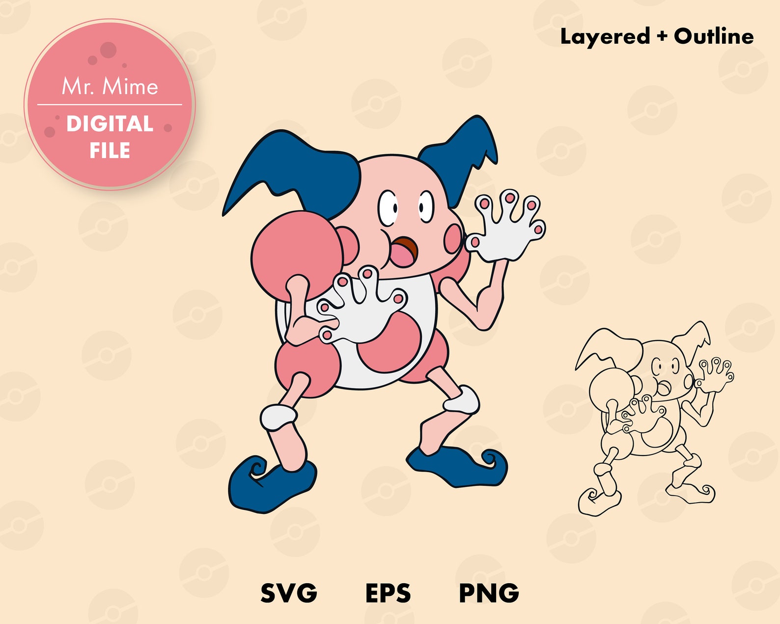 Mr. Mime Pokemon SVG cut file Layered digital template | Etsy