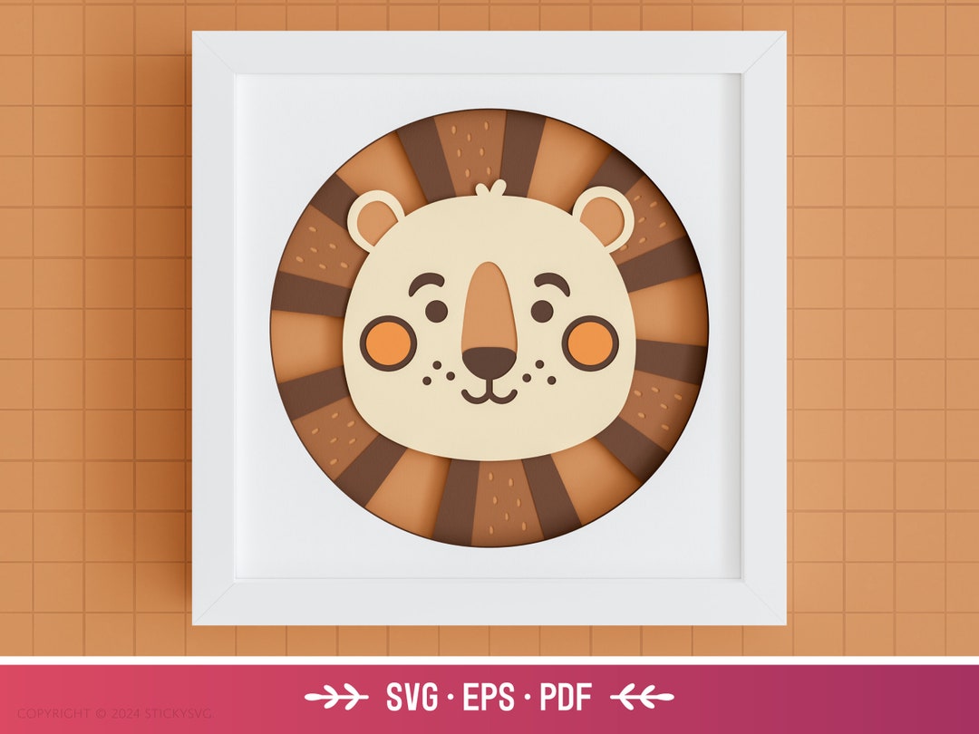 3D Boho Lion Shadow Box SVG - Nursery Decor, Layered Paper Art, Safari ...
