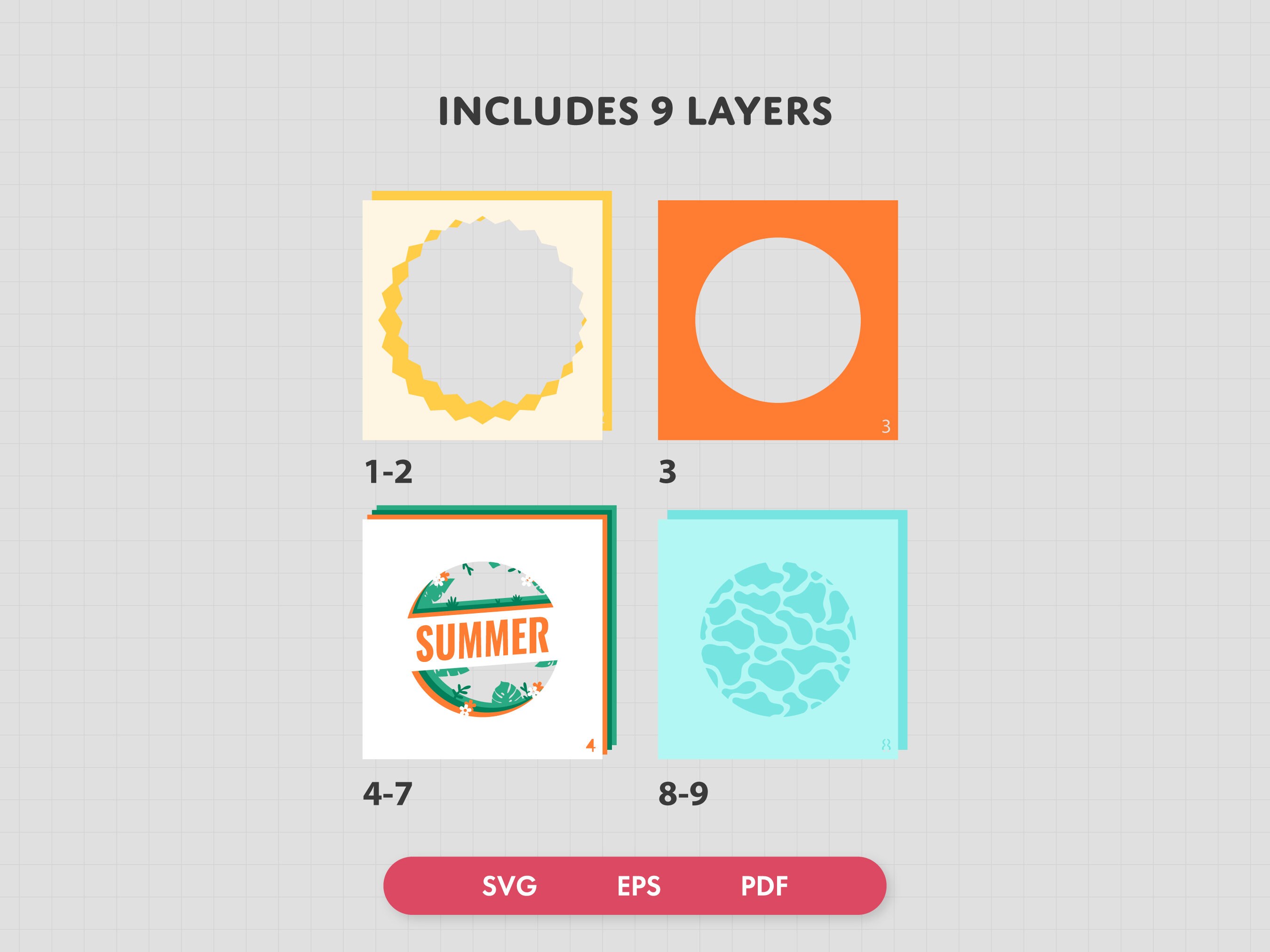 3D Summer Shadow Box SVG - Sun SVG, Pool Shadow Box, Tropical Layered ...