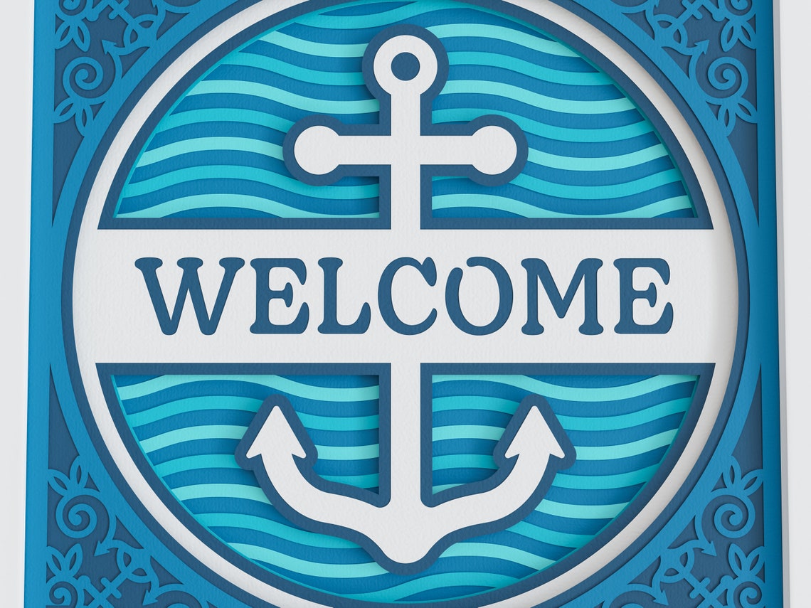 3D Anchor Shadow Box SVG - Nautical Welcome Sign, Layered Paper Art ...
