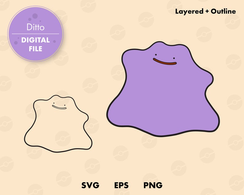 Ditto Pokemon SVG cut file Layered digital template | Etsy