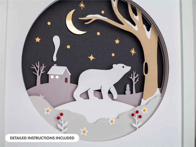 Polar Bear Shadow Box SVG Layered Paper Art Template Paper - Etsy