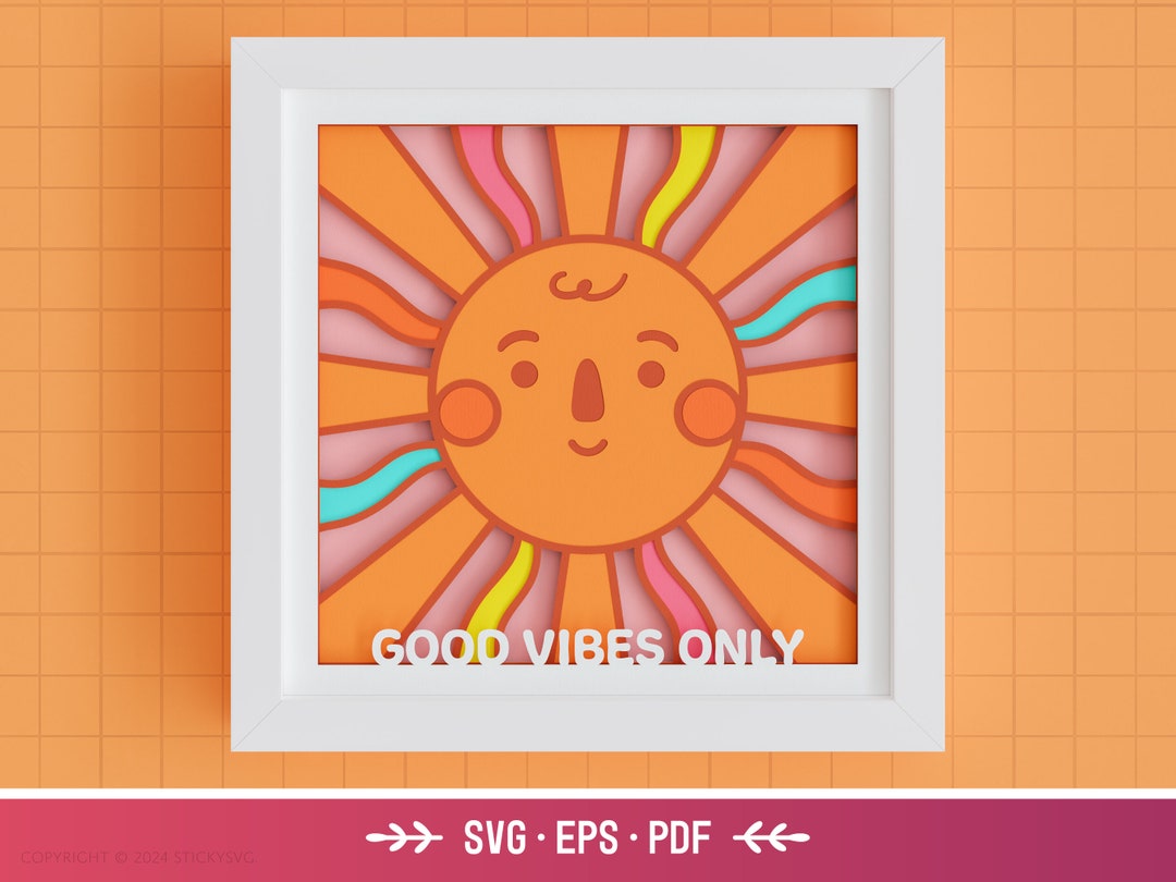 3D Boho Sun Shadow Box SVG - Good Vibes Only, Tropical Summer SVG ...