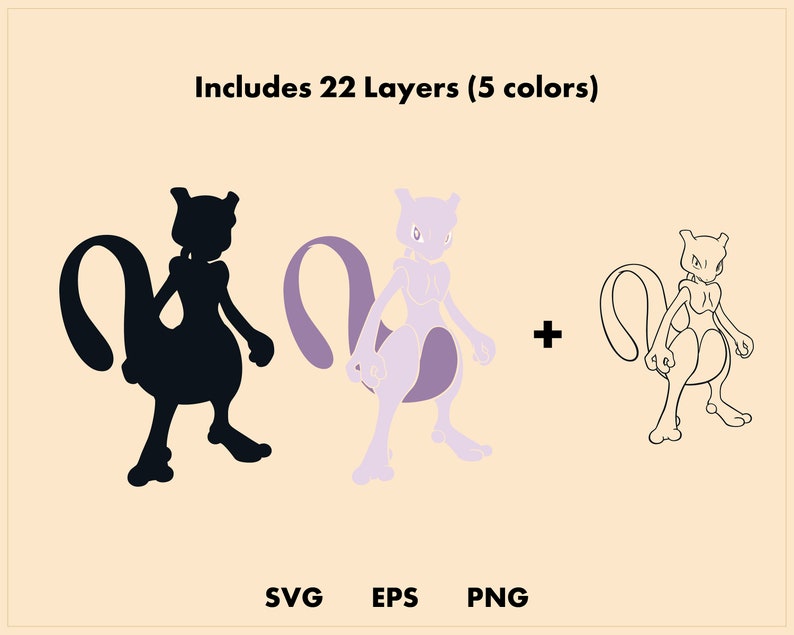 Mewtwo Pokemon SVG cut file Layered digital template | Etsy