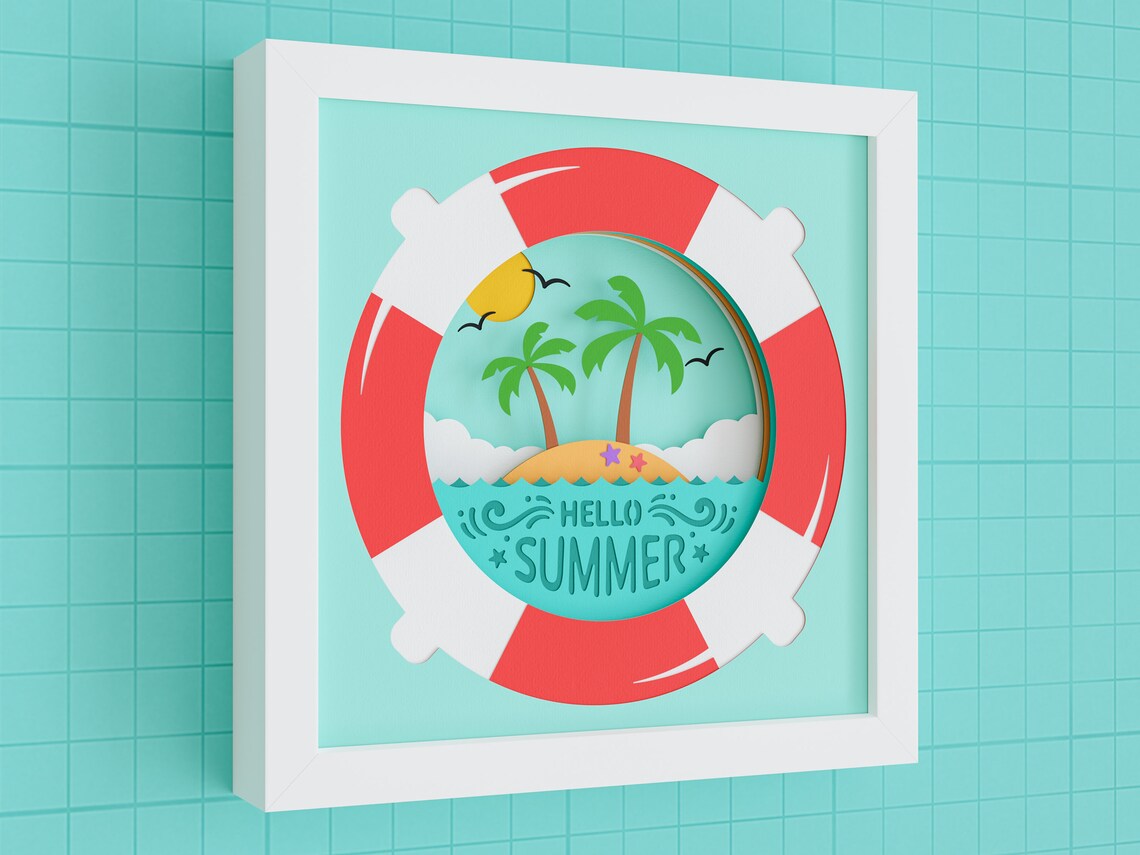 3D Hello Summer Shadow Box SVG - Beach SVG, Nautical Layered Paper Art ...
