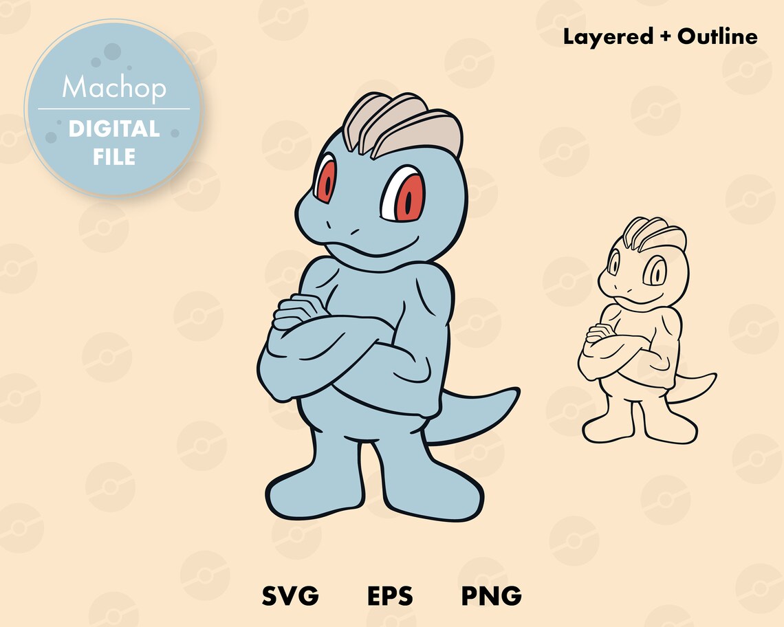 Machop Pokemon SVG cut file Layered digital template | Etsy