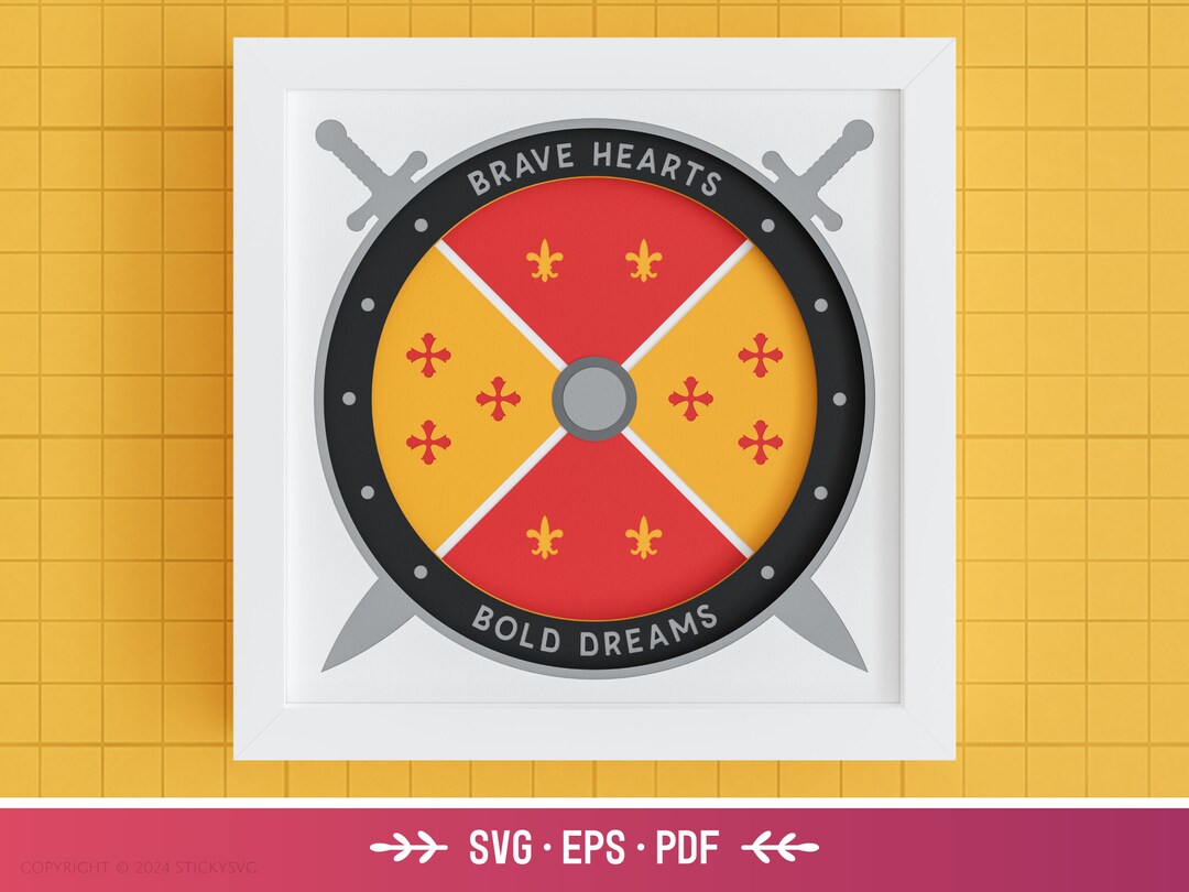 3D Shield Shadow Box SVG - Medieval Sign, Swords SVG, Layered Paper Art ...