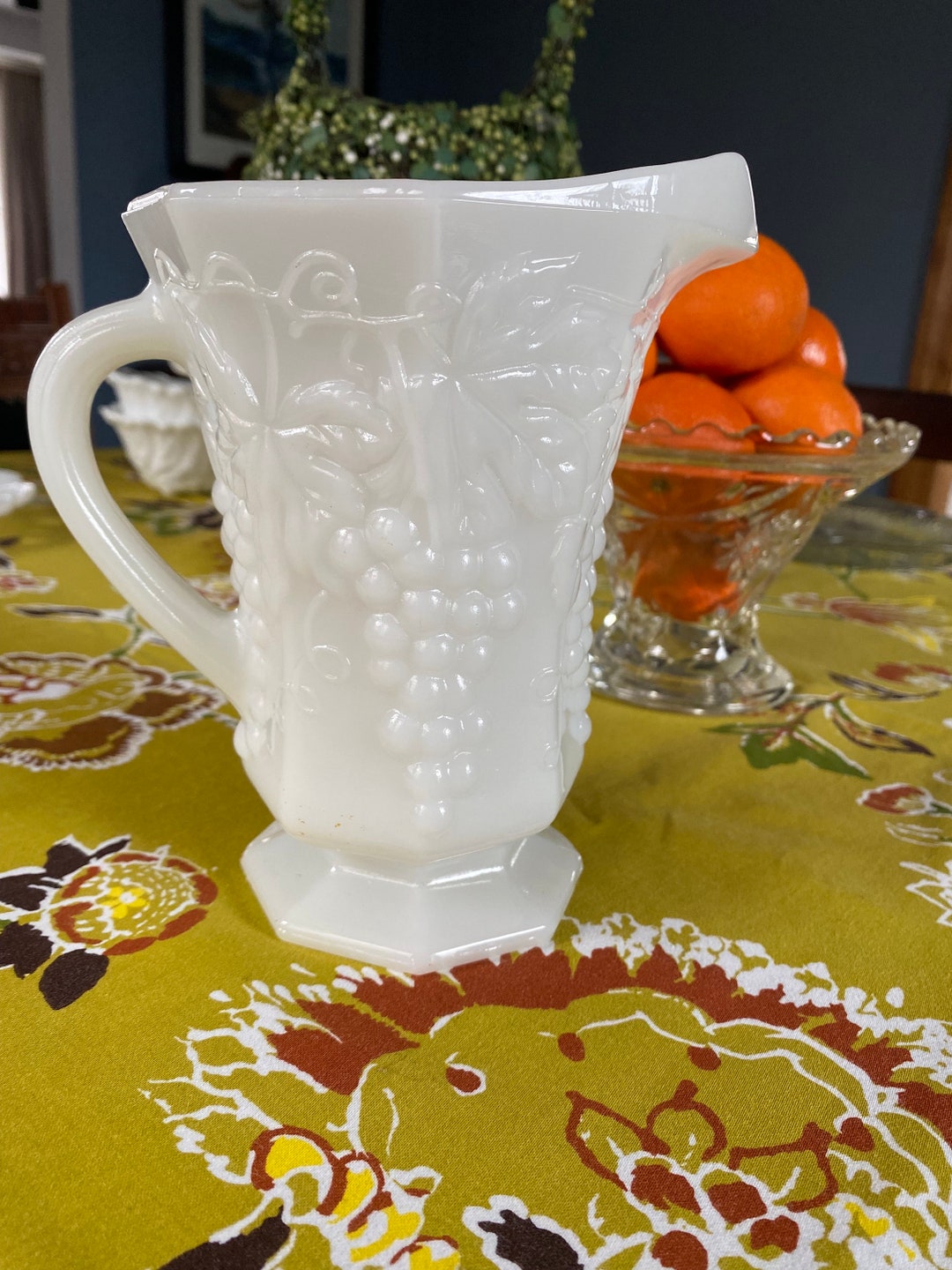Vintage Anchor Hocking Fire King Milk Glass Pitcher Grapevine - Etsy
