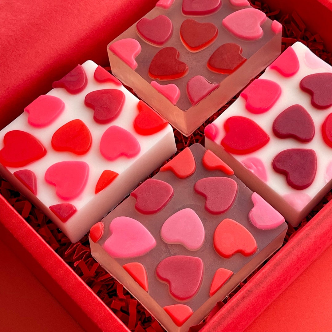 4 X Multi Heart Soap Gift Box | Hand Made Soaps | Valentines - Etsy