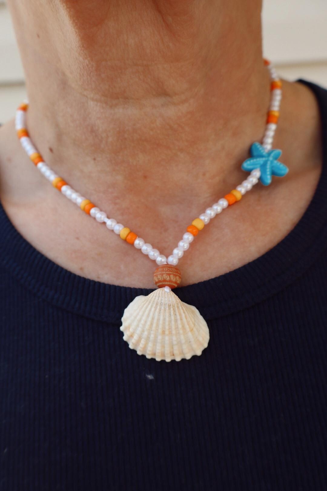 Seashell Pendant Necklace, Beach Starfish, Hand Beaded - Etsy