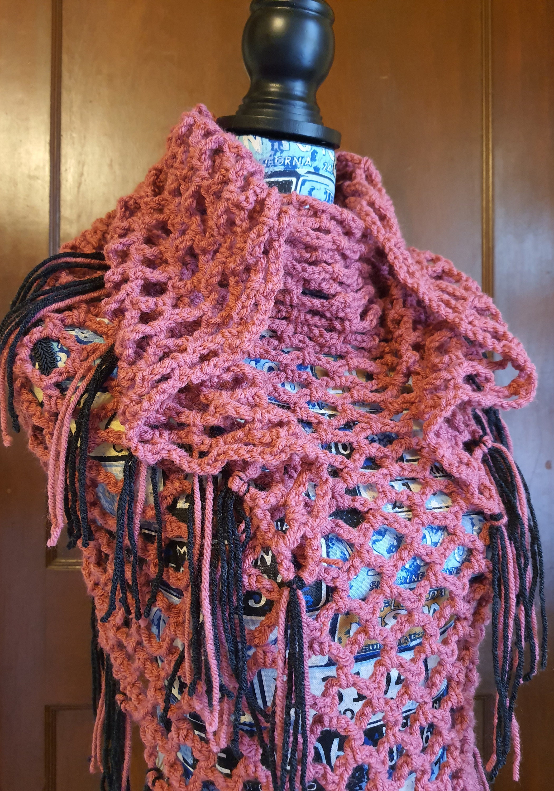 Fringe Boho Hand Crochet Shawl Triangular Fishnet Shawl Pink Wrap/shawl ...