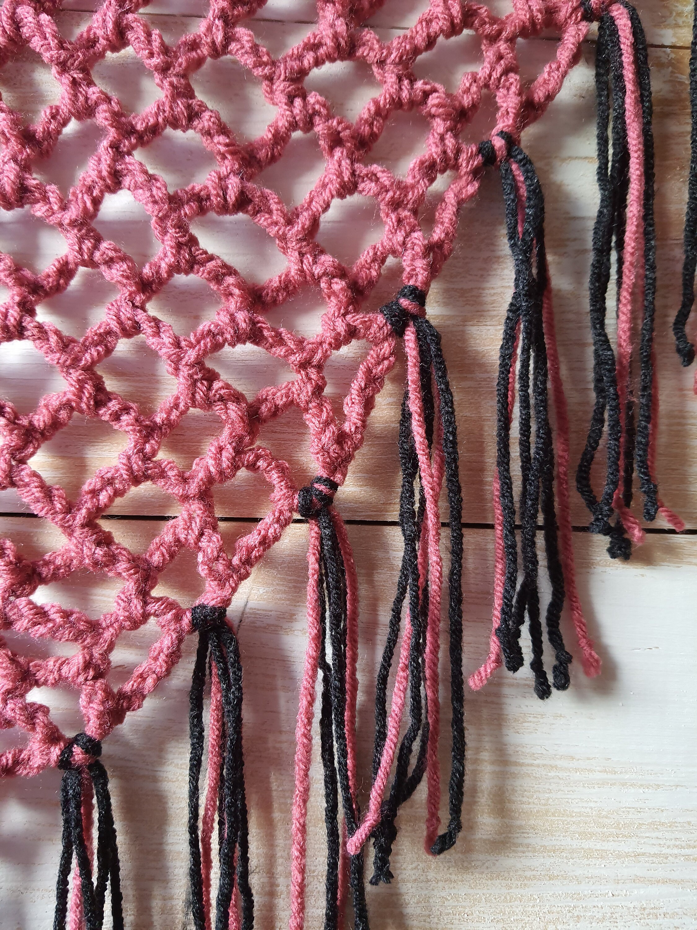 Fringe Boho Hand Crochet Shawl Triangular Fishnet Shawl Pink Wrap/shawl ...