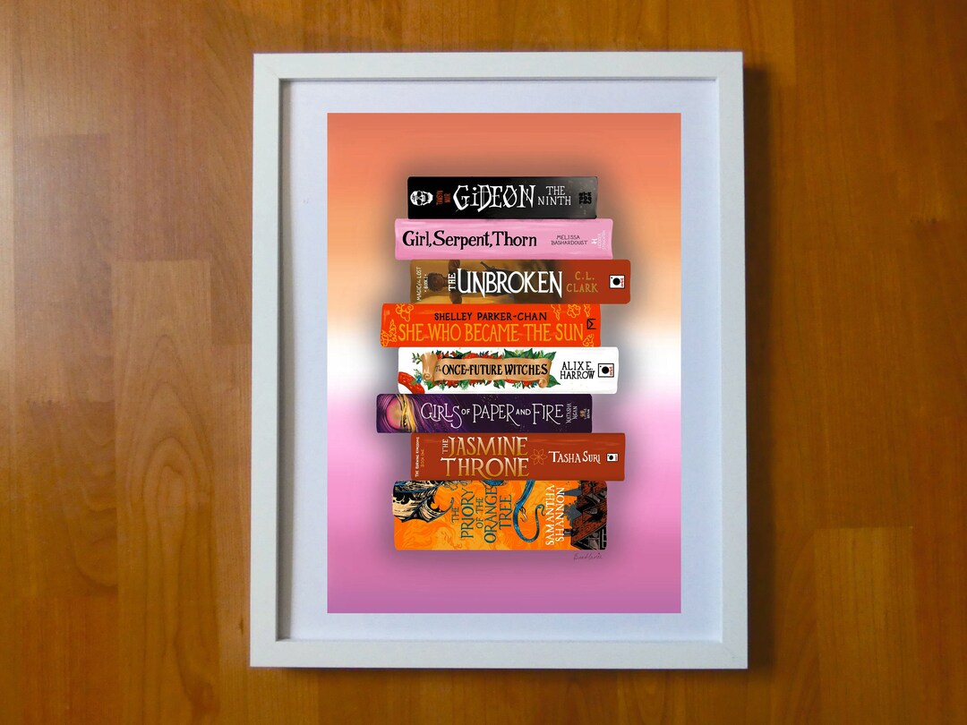 Sapphic Fantasy Bookstack Art Print: Reader Wall Decor - Etsy