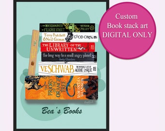 Custom Book Stack Art Print Digital - Etsy Australia