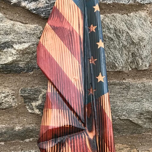 Hand Carved Draped American Wooden Flag - Etsy