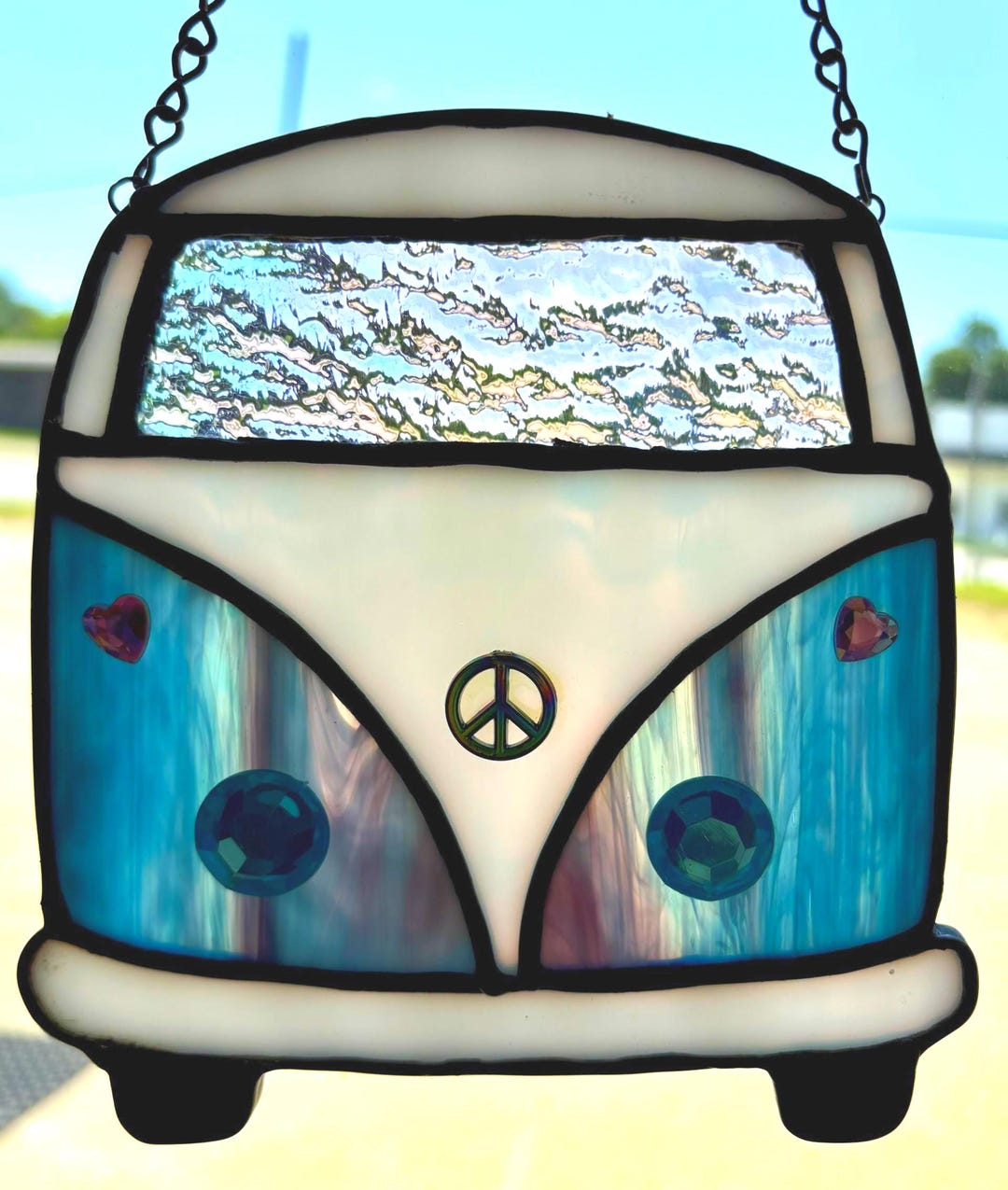 Groovy Stained Glass Hippie Van Suncatcher – Peace Bus Window Hanging ...