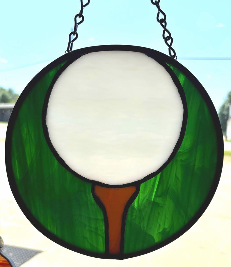 Stained Glass Golf Ball on Tee Suncatcher – Handmade Window Art for ...