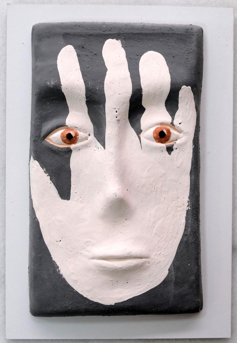 Handmade Ceramic Mask, Back White Wall Decor - Etsy