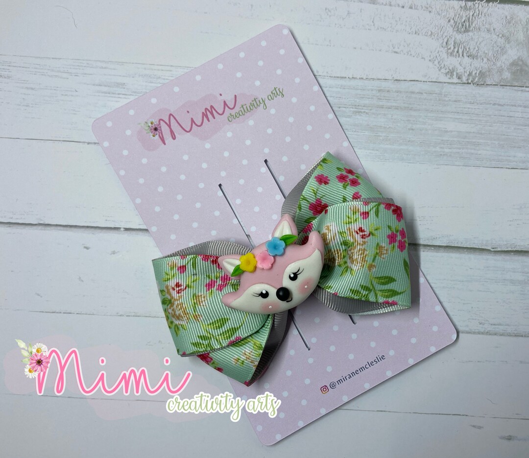 Pink Fox Hair Clipbow,ribbon,clay,ribbon,bows, Hair Acessories Bows ...