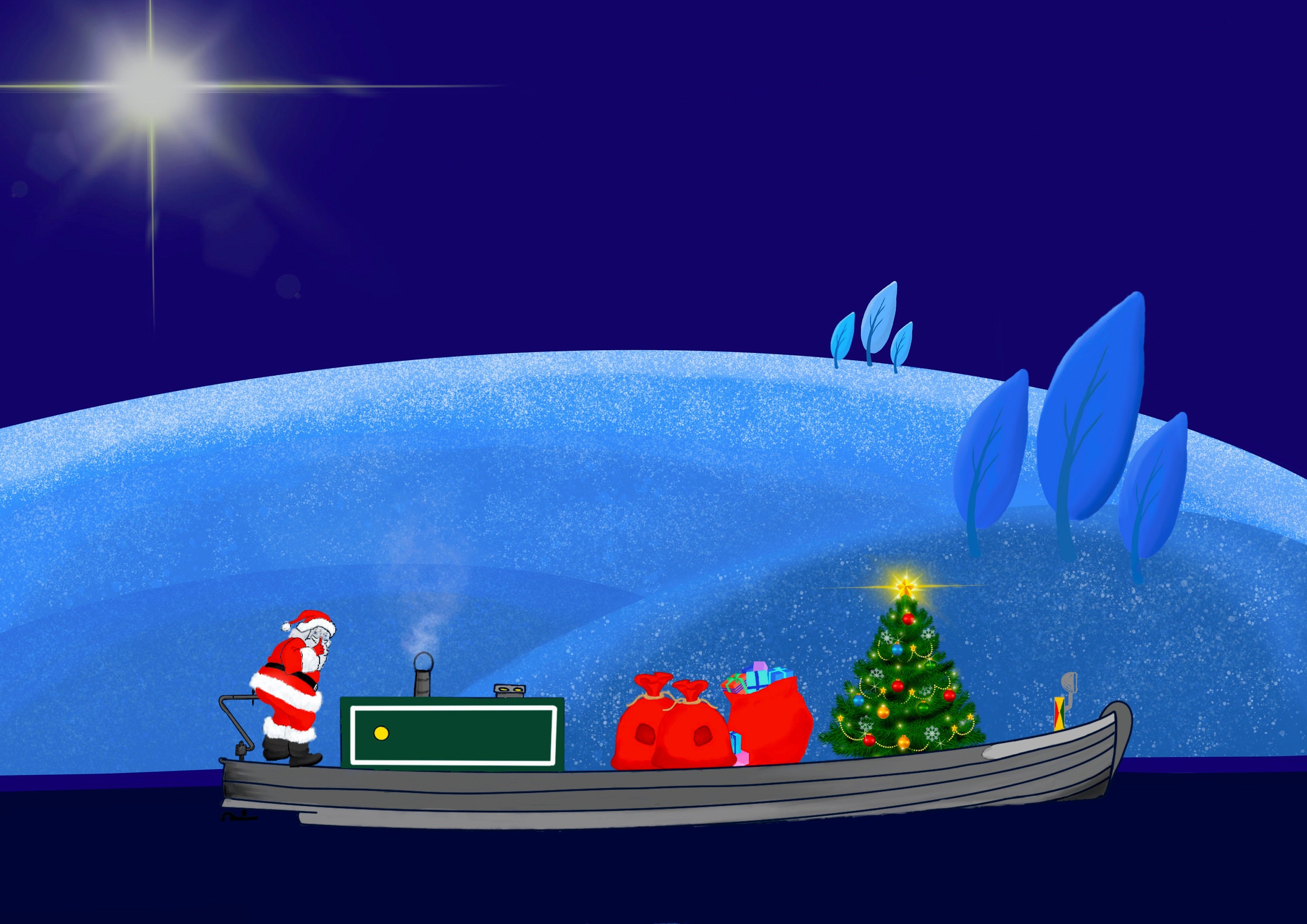 Narrowboat Christmas Card Santa on Canal Boat Flyboat Funny Santa Card ...