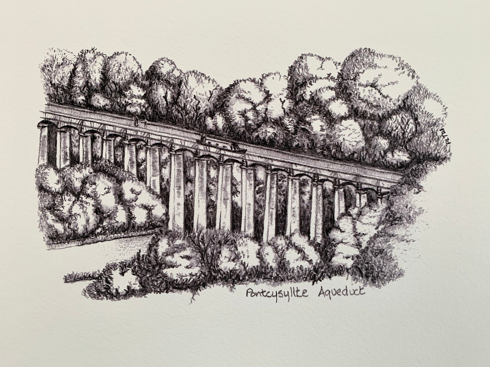 Pontcysyllte Aqueduct A4 A5 drawing black and white print | Etsy