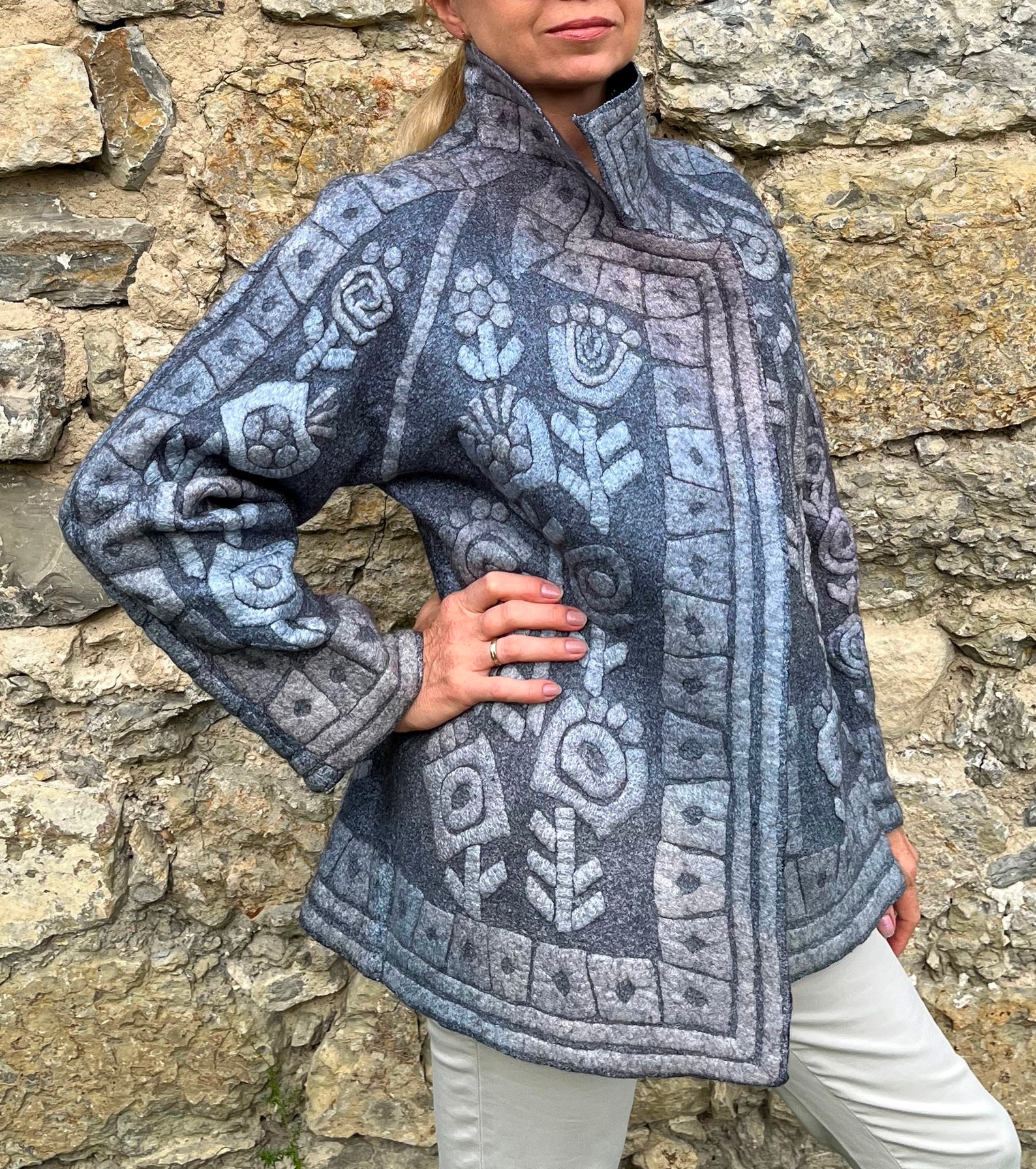 Felted Wool Coat Women, Medieval Cloak Boiled Wool, Kimono Jacket ...