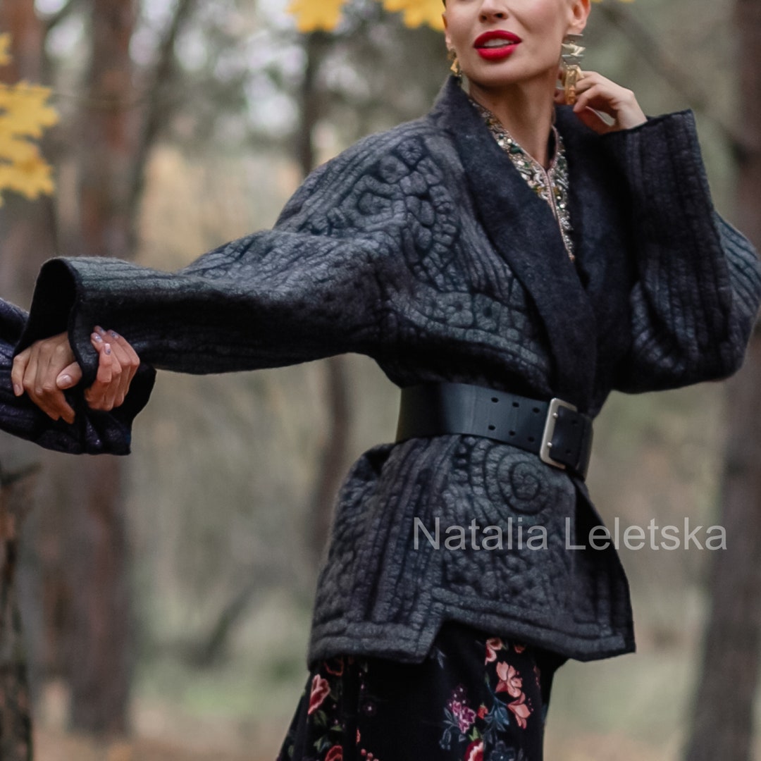 Felted Wool Coat Women, Medieval Cloak, Kimono Jacket, Goth Dress ...