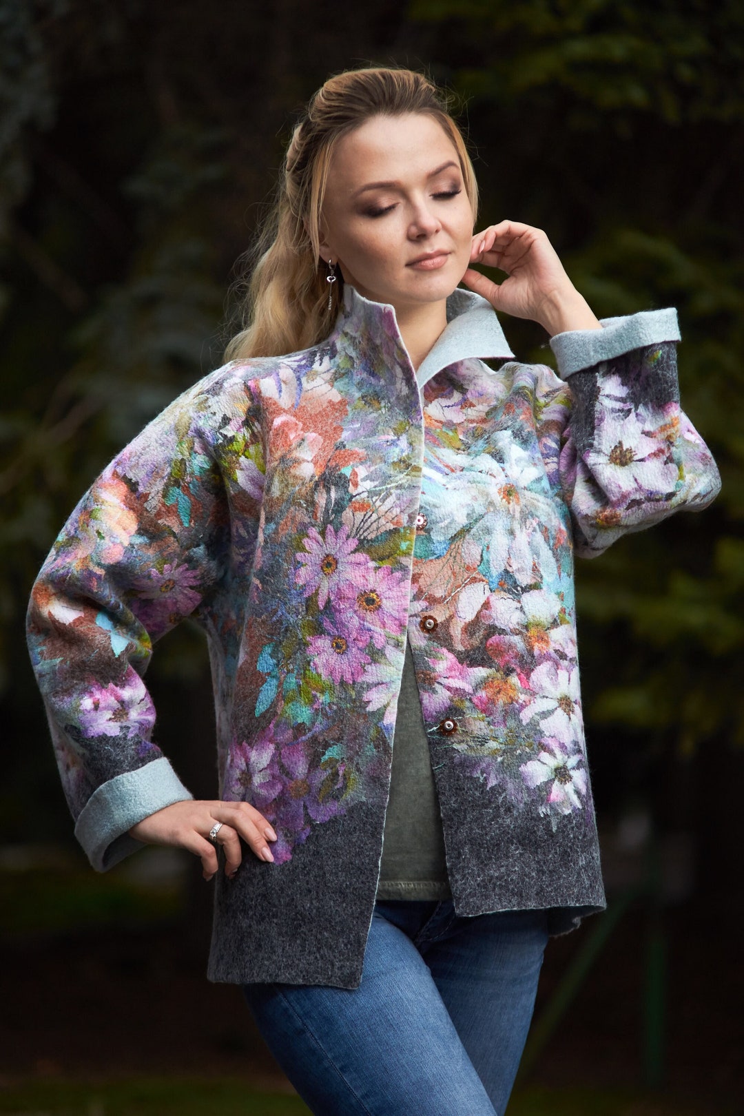 Felted Wool Coat Women, Medieval Cloak Boiled Wool, Kimono Jacket ...