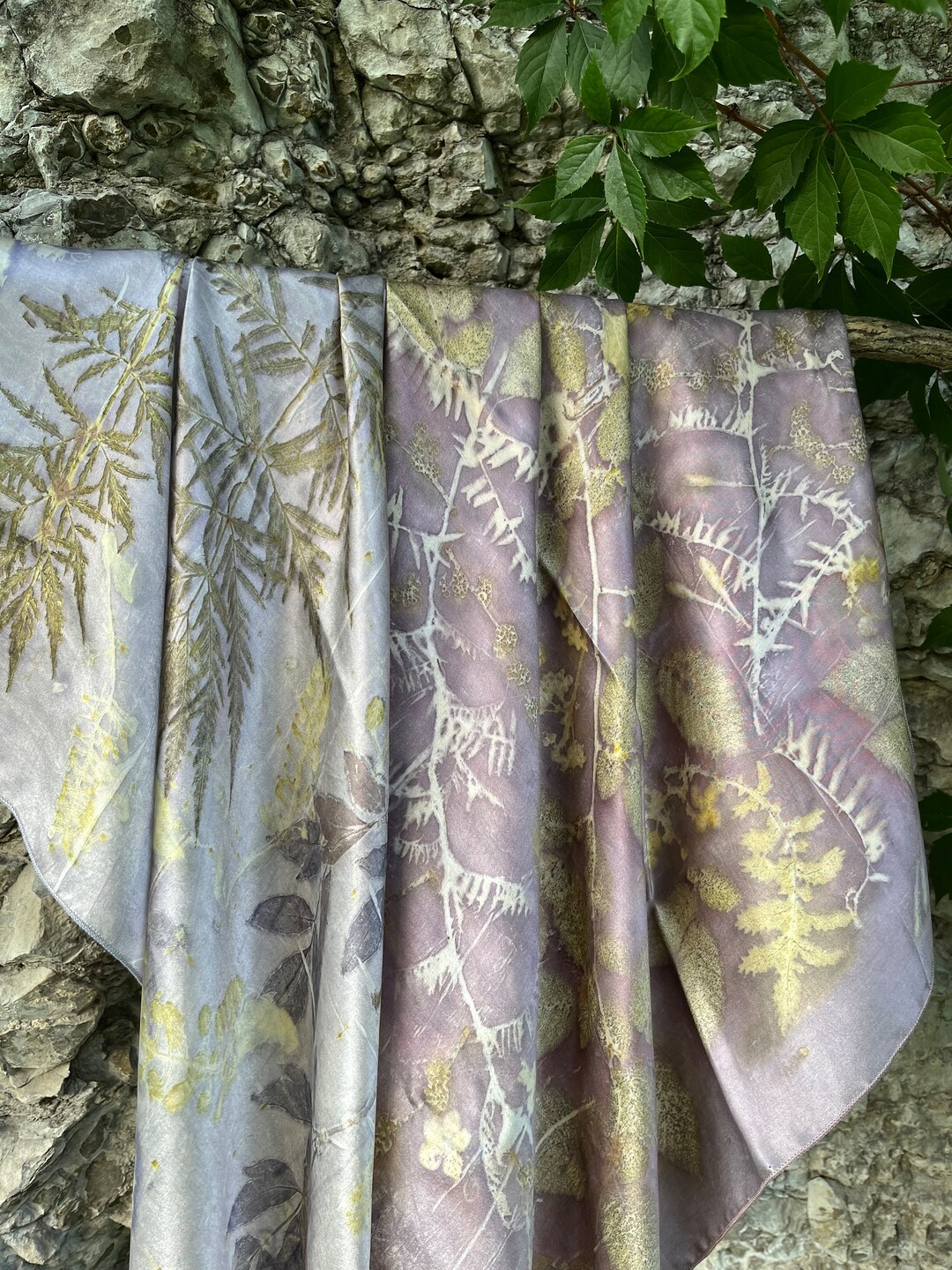 Silk Hair Scarf, Botanical Print Silk Scarf Women Handmade, Hand Dyed ...
