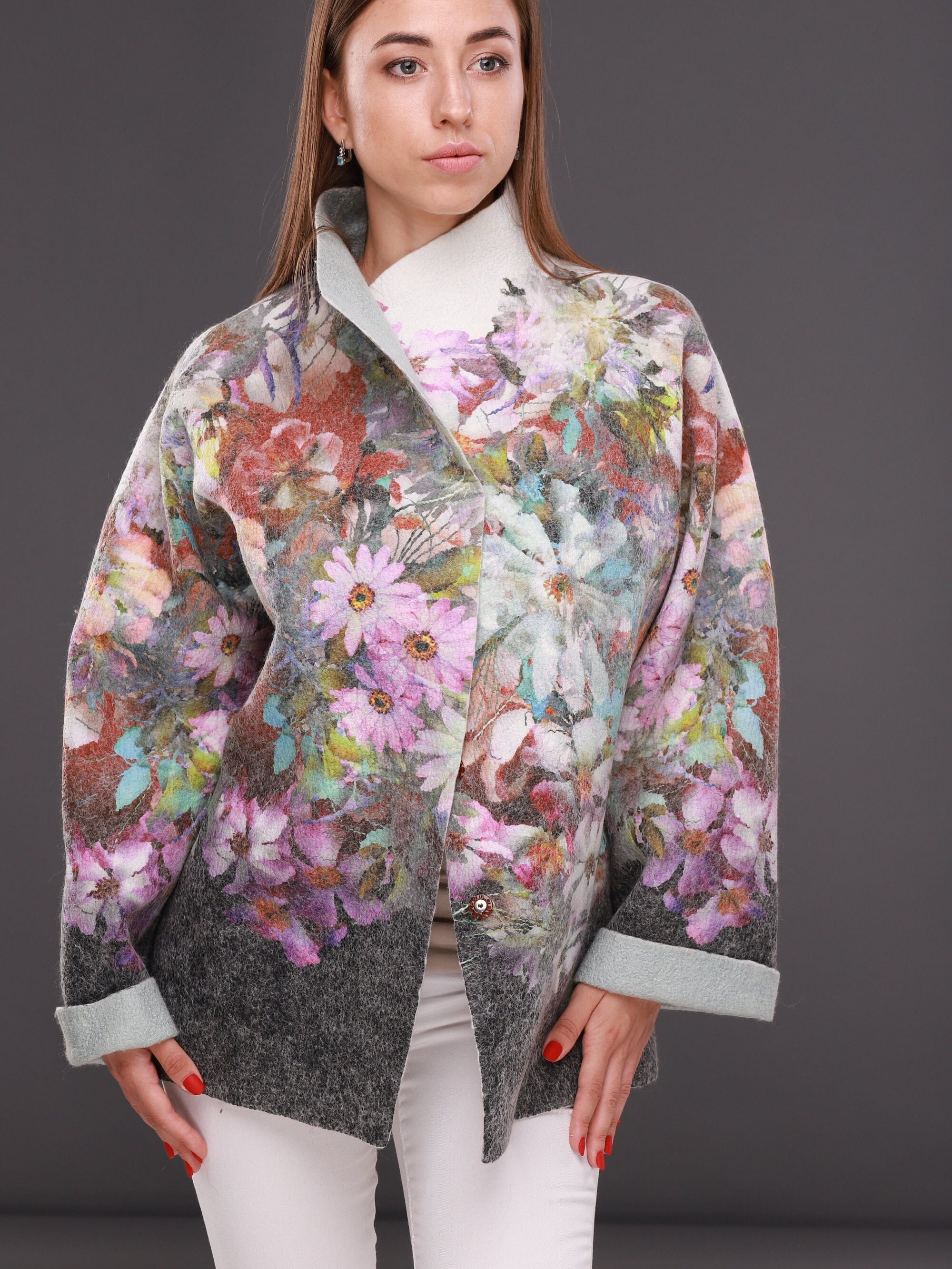 Felted Wool Coat Women, Kimono Jacket, Boiled Wool Cloak, Custom Jacket ...