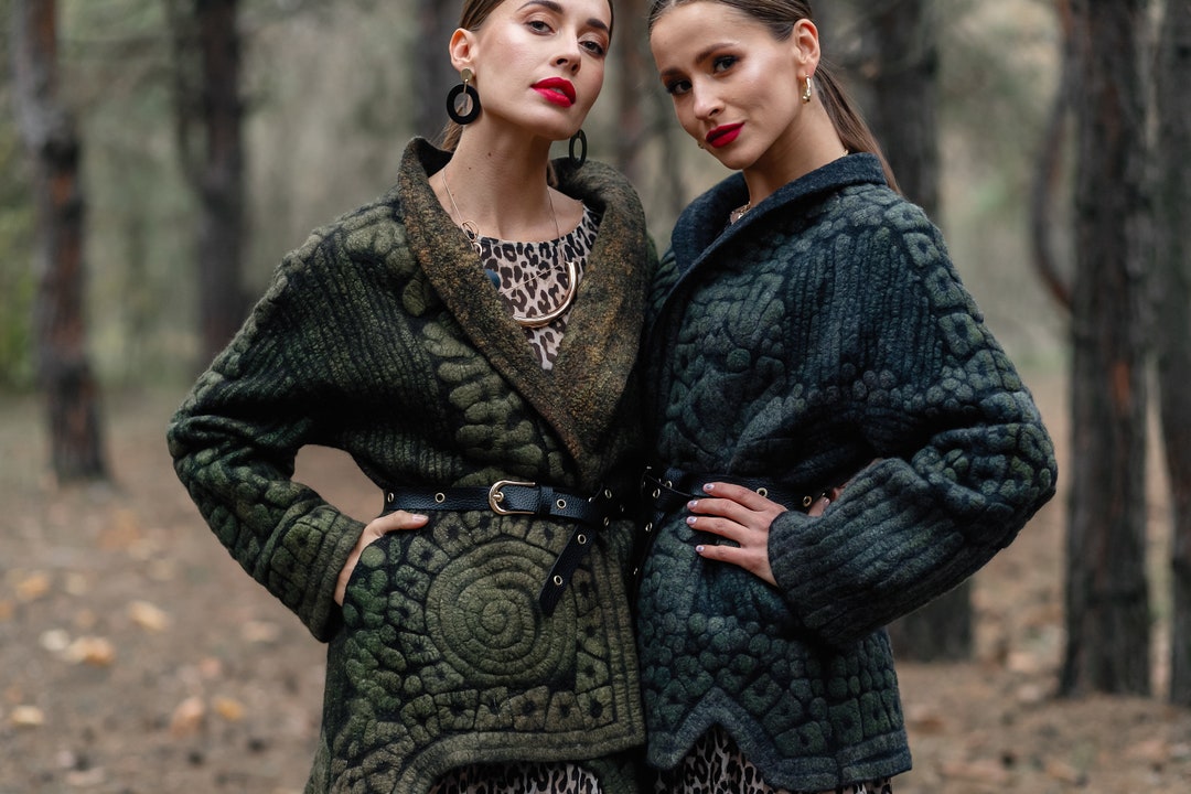 Felted Wool Kimono Jacket, Wool Cloak, Wool Cape Coat, Custom Jacket ...