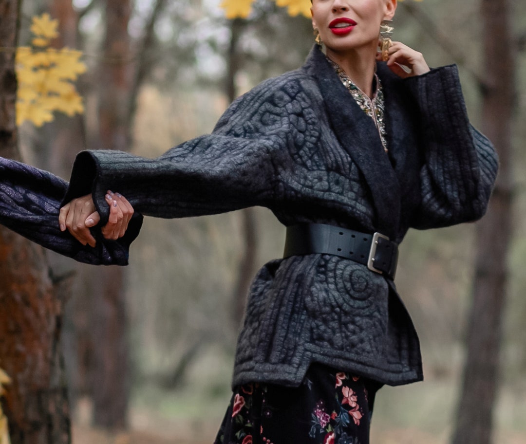 Felted Wool Coat Women, Medieval Cloak Boiled Wool, Custom Jacket, Goth ...