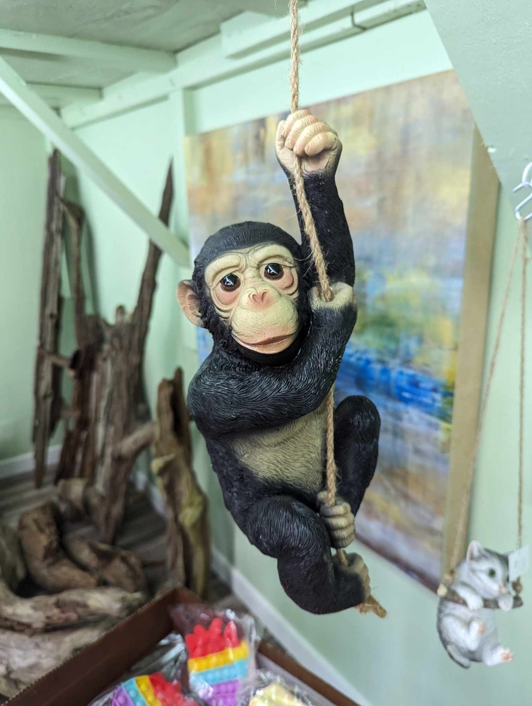 Realistic Chimpanzee Hanger/ Climbing/ Rope/ Garden Decor/ Resin/ Gift ...