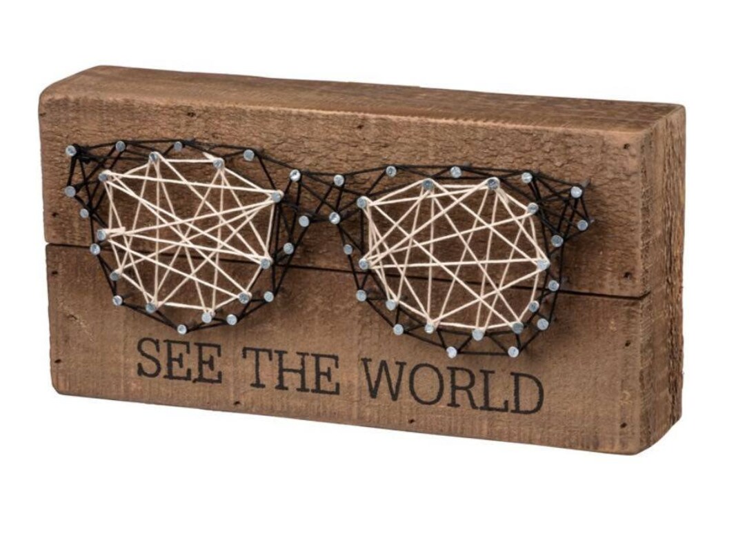 See the World Hanging Wooden Box Sign / Cute Sayings / Eye Glasses ...