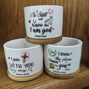 Bible Verse Ceramic Planters With Live Succulent Plant Kit / Christian ...
