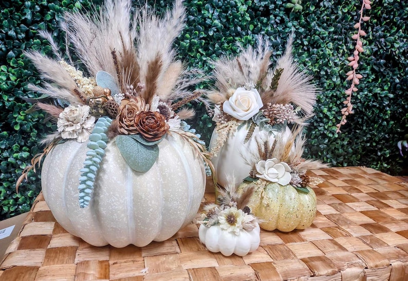 Dried Floral Boho Theme Pumpkin Creation / Fall / Harvest / Silk / Sola ...
