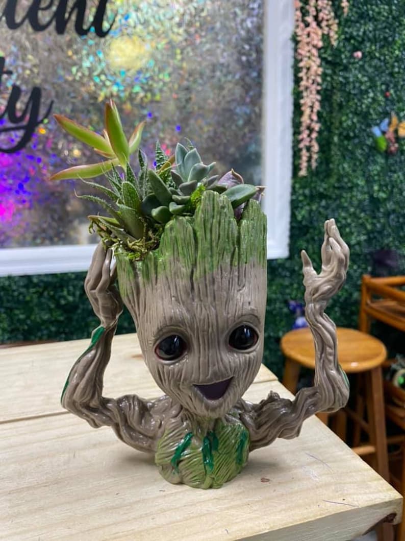 Baby Groot Planter W/live Succulent Plants / Easy Gardening Cactus ...