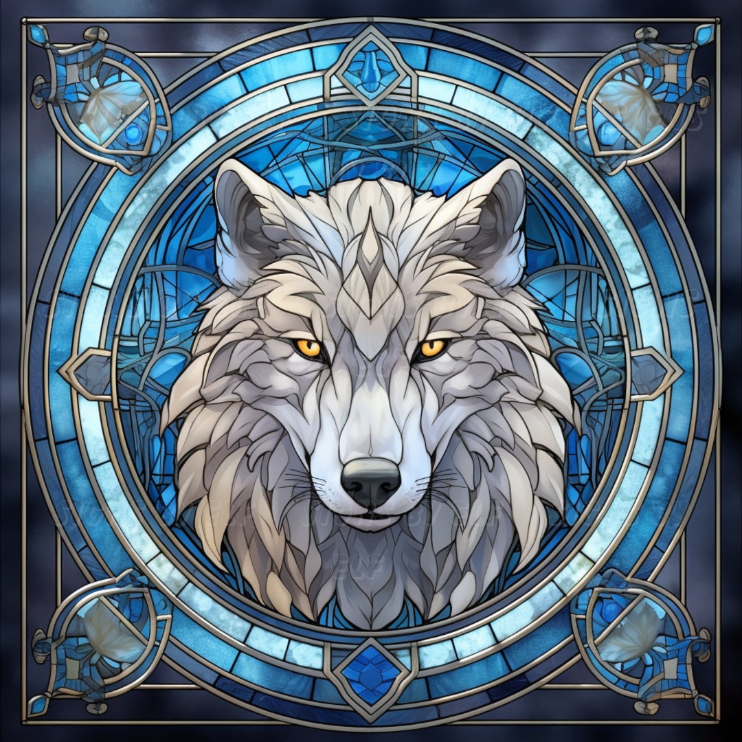 White Ice Wolf Stained Glass Styled Sign, Faux Stained Glass Designs ...