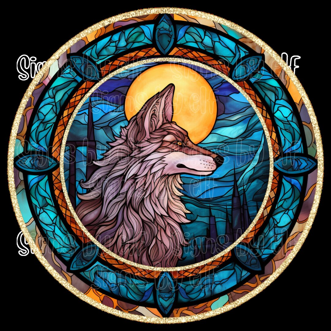 Stained Glass Faux Style Wolf Signs Stained Glass Image on - Etsy