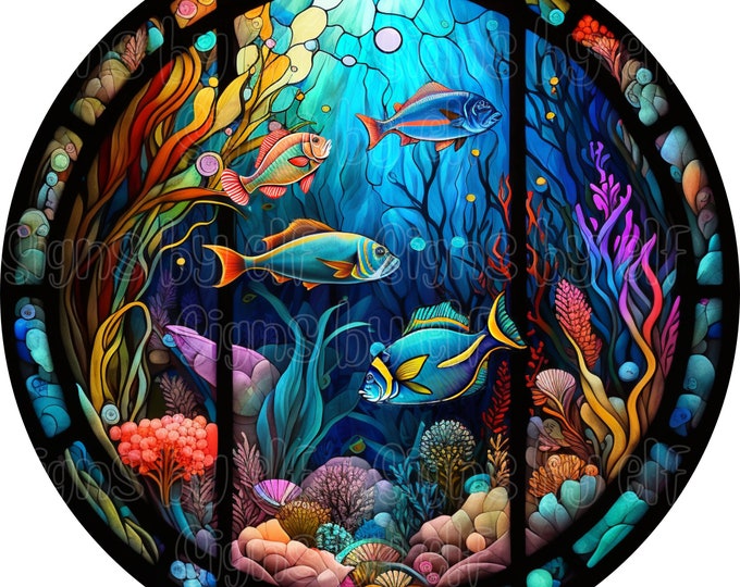Stained Glass Styled Fish Aquarium Sign, Fish Decor, Sealife Decor ...