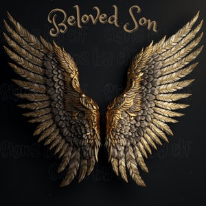 Beloved Son Customized Memorial Sign, Black & Gold Angel Wings in Sign ...
