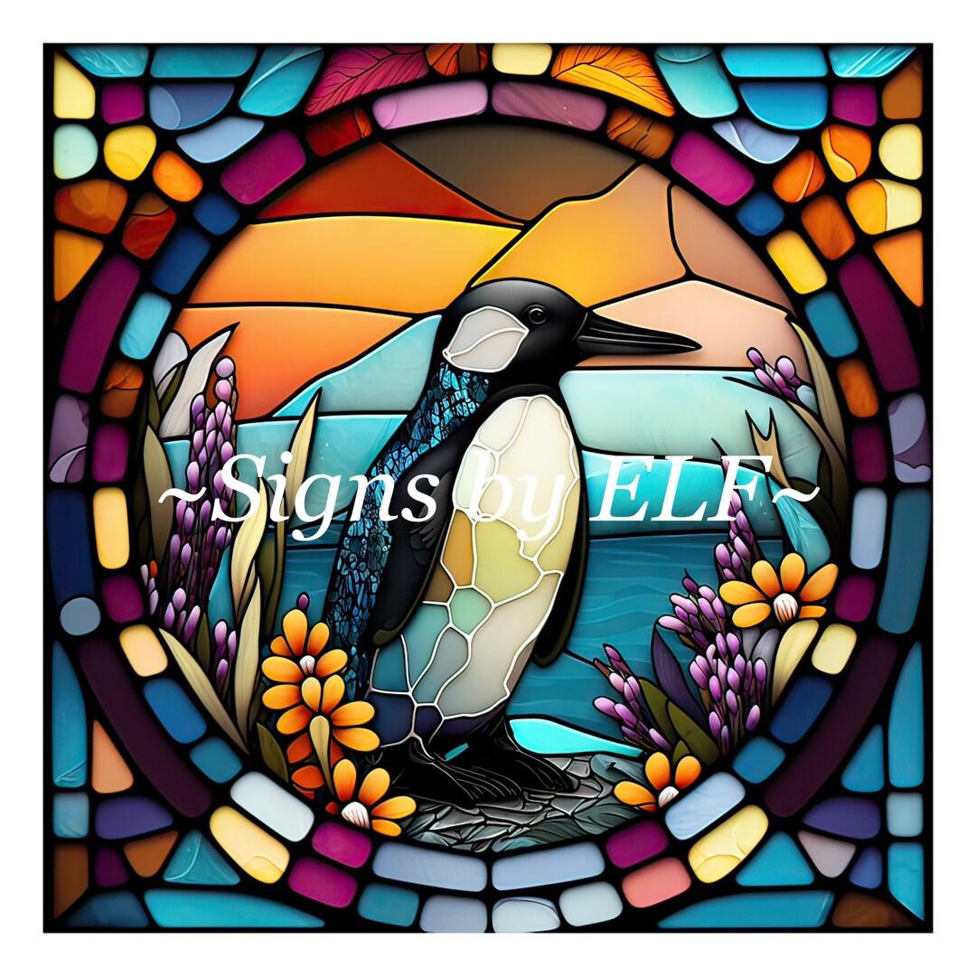 Penguin Sign, Faux Stained Glass, Wreath Sign, Metal Sign, Penguin ...