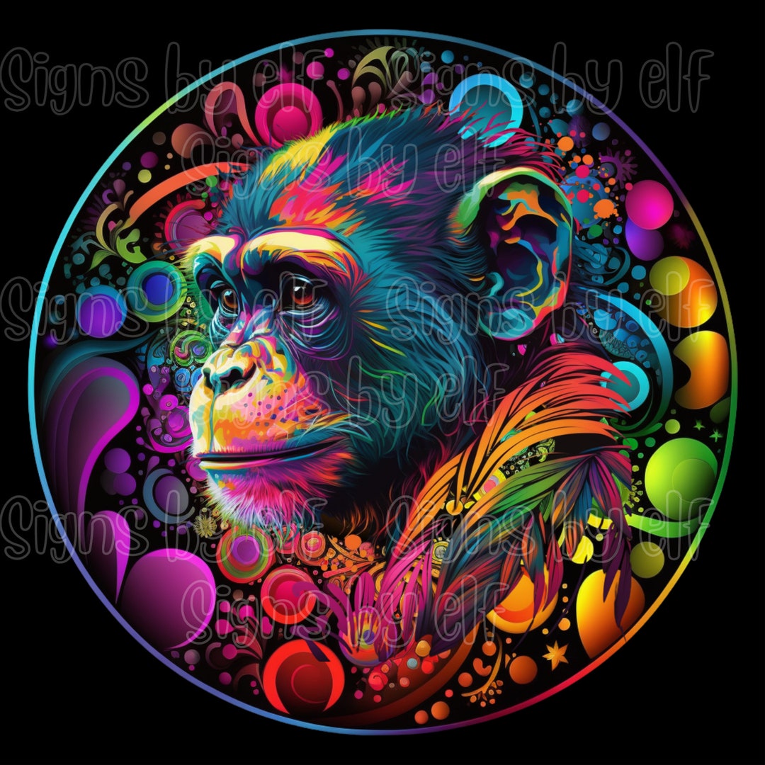 Trippy Chimp Sign Round Sign Monkey Decor Neon Colors - Etsy