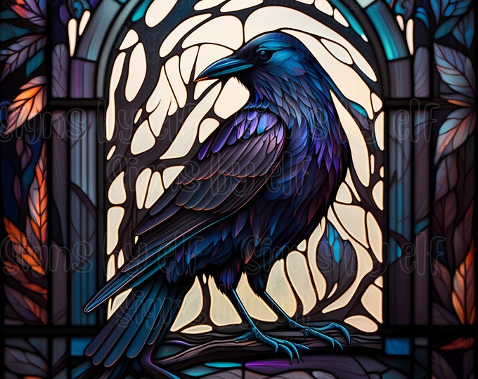 Stained Glass Faux Styled Raven Sign, Raven Signs, Wreath Sign, Faux ...