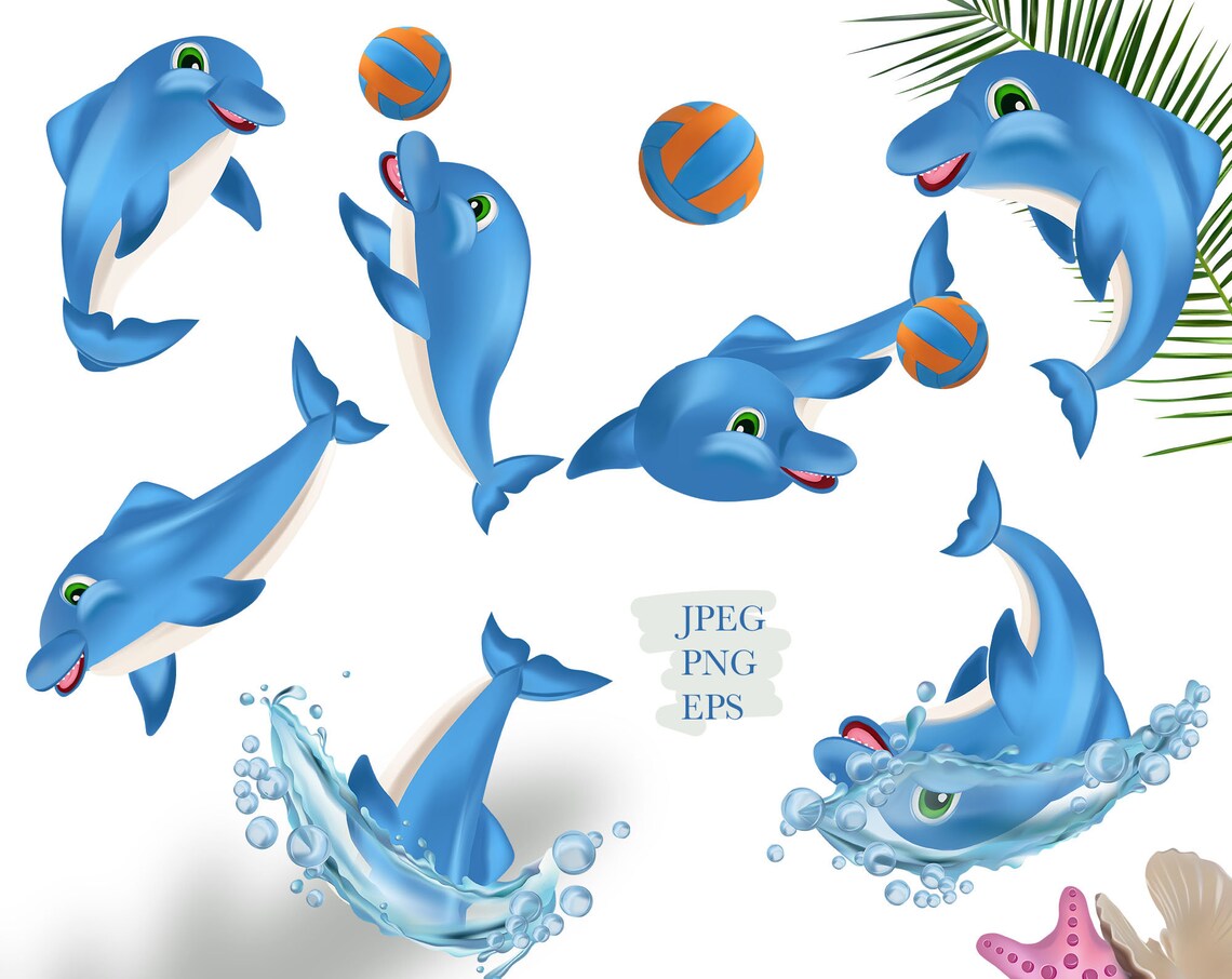 Cute Dolphin Clip Art, Dolphin Png, Blue Dolphin Art, Sea Creatures ...
