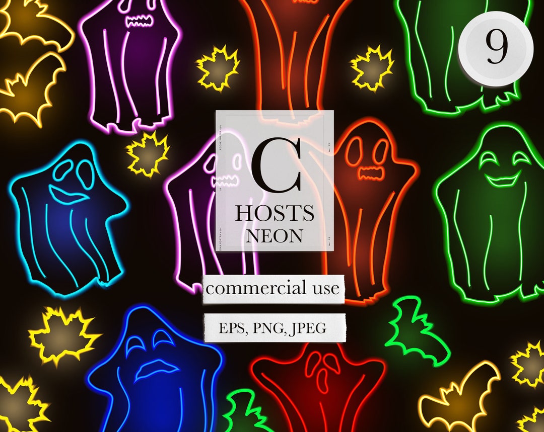 Neon Ghost Clipart, Cute Ghost Clipart, Neon Halloween, Neon Sign Png ...