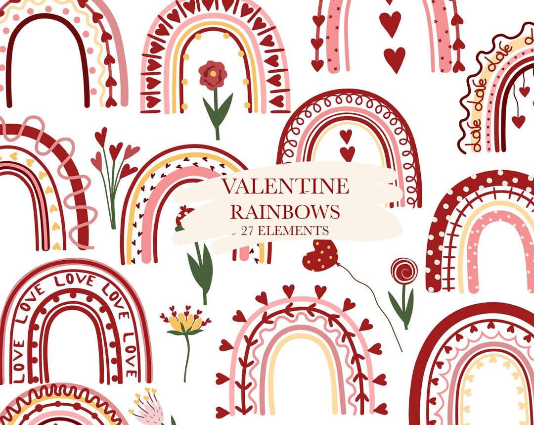 Valentines Rainbows Svg Rainbow Clipart Floral Clipart Love - Etsy