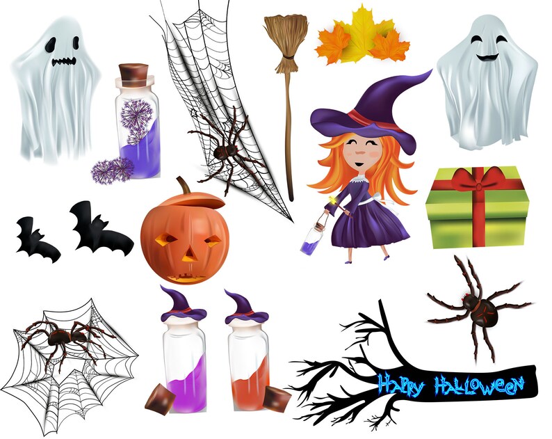Halloween Party Clipart, Pumpkin Clipart, Witch, Bats, Ghost Clipart ...